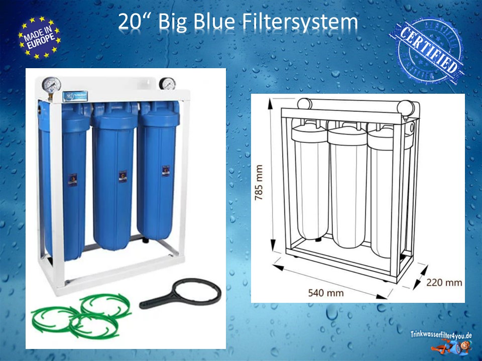 Trio 20" Big Blue Filtersystem mit Ständer - Haus-Brunnenfilter, für einen hohen Wasserbedarf ...